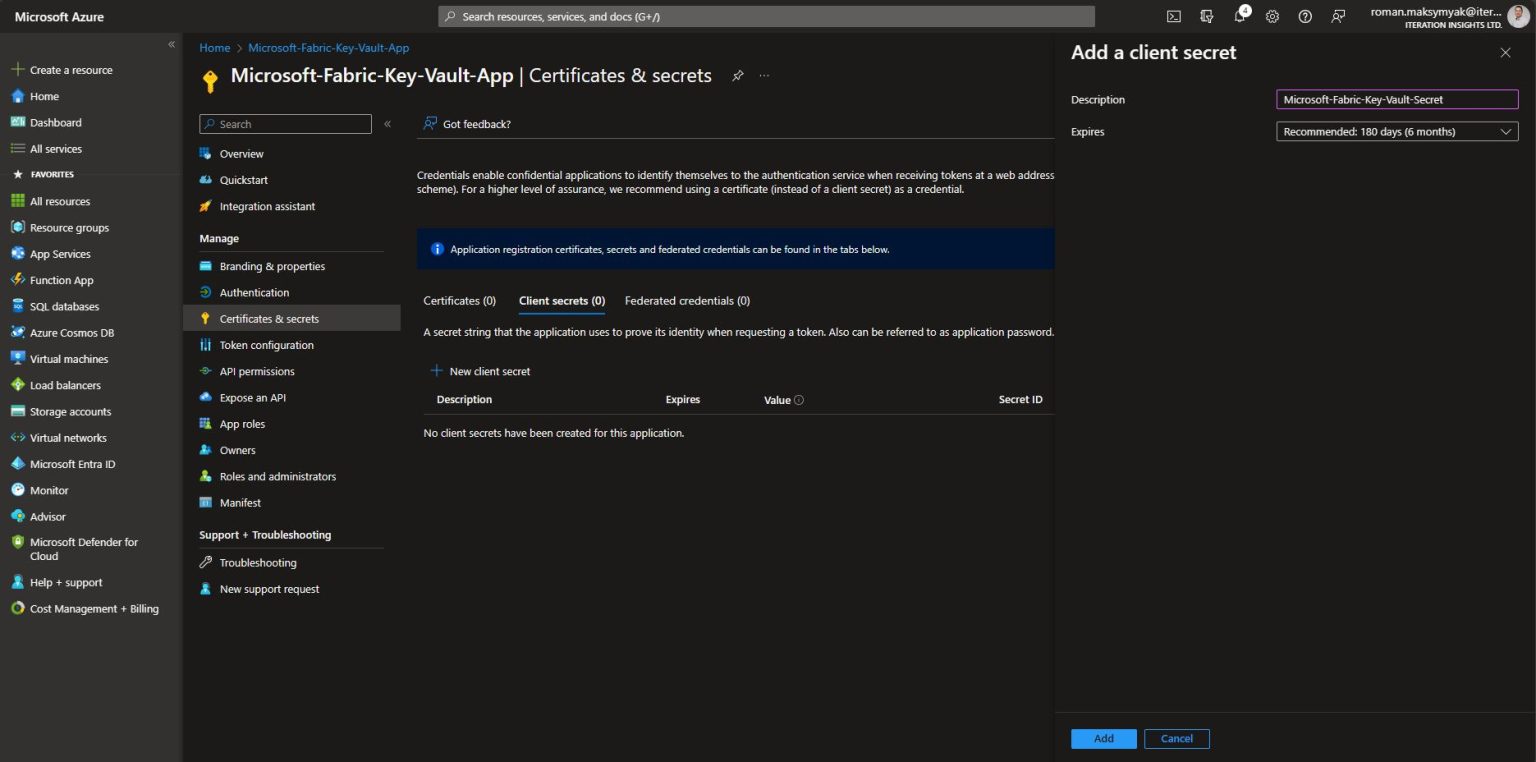 Secrets in Azure Key Vault with Fabric Notebooks